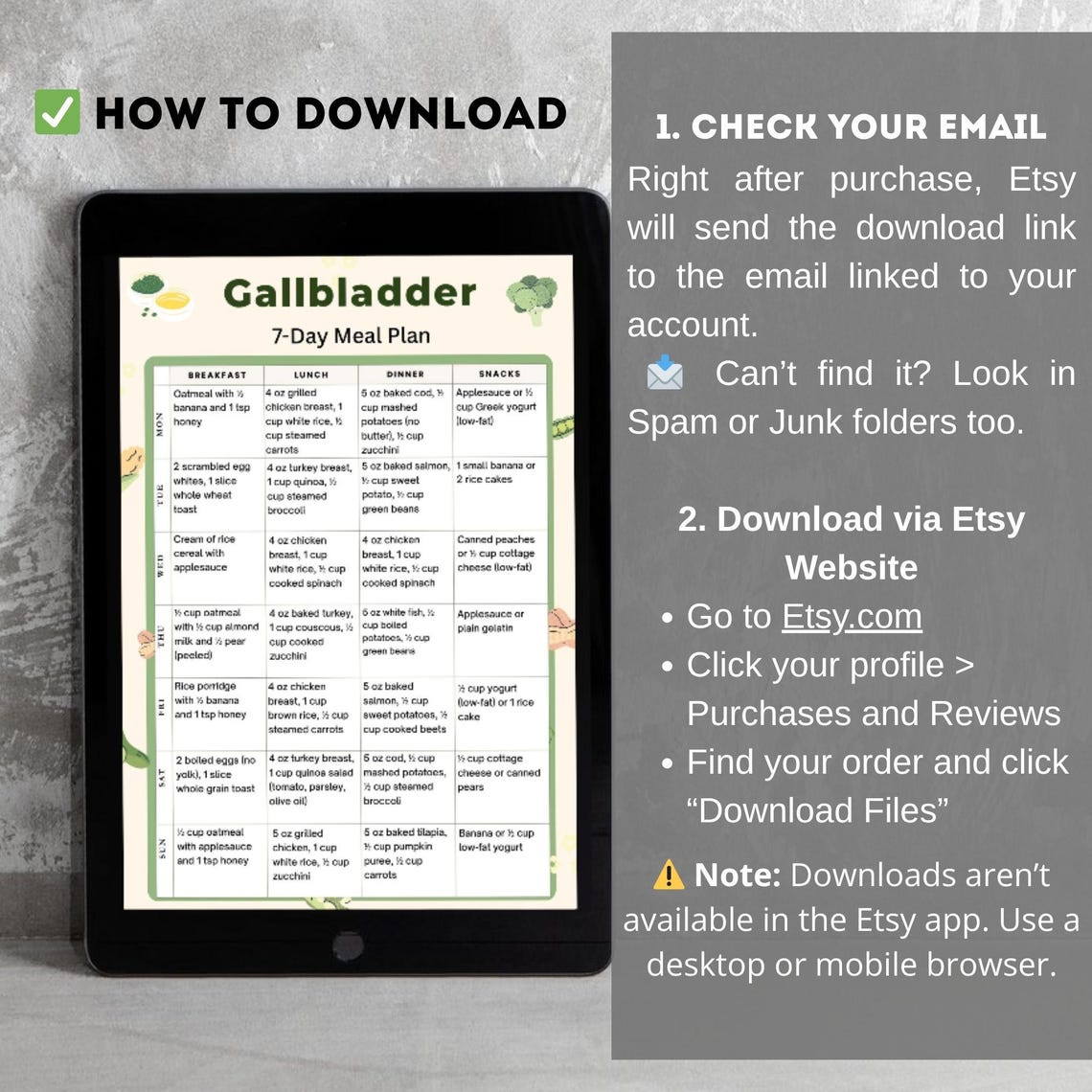 Gallbladder 7 Day Meal Plan Printable, Gallbladder Diet PDF, Gallstones ...