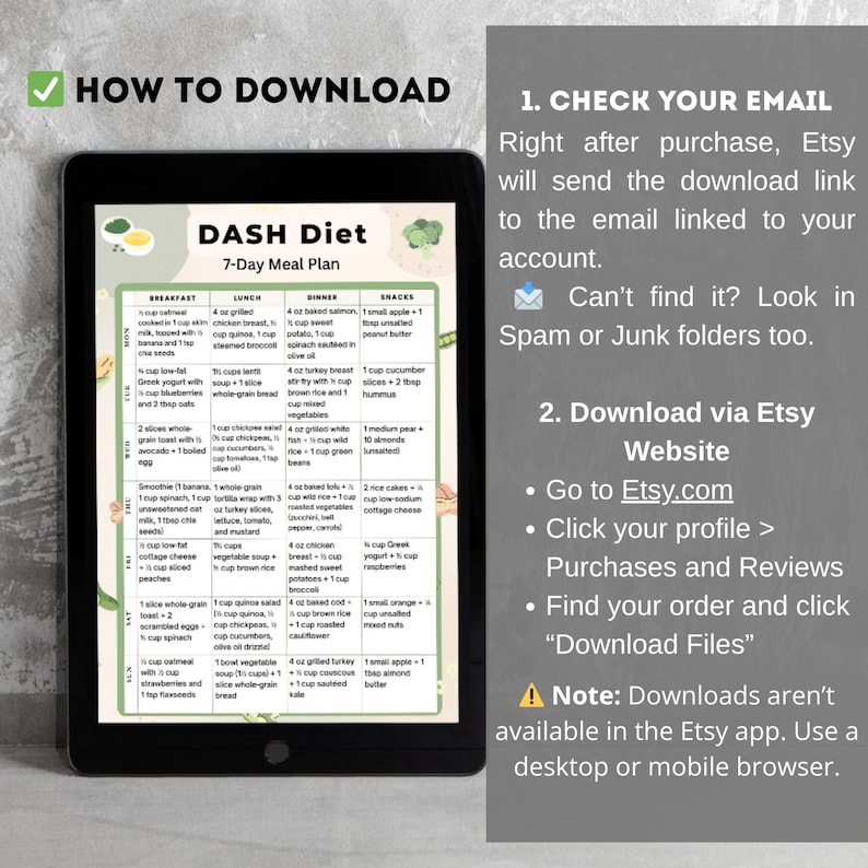 7 Day DASH Diet Meal Plan | Low Sodium Weekly Meal Planner PDF | DASH Diet Printable ...