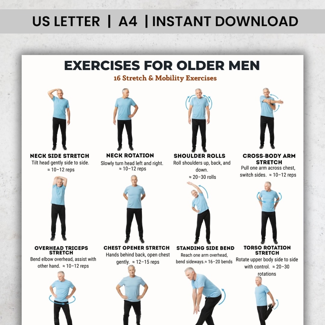Exercises for Older Men Printable – 16 Stretch & Mobility Exercises ...
