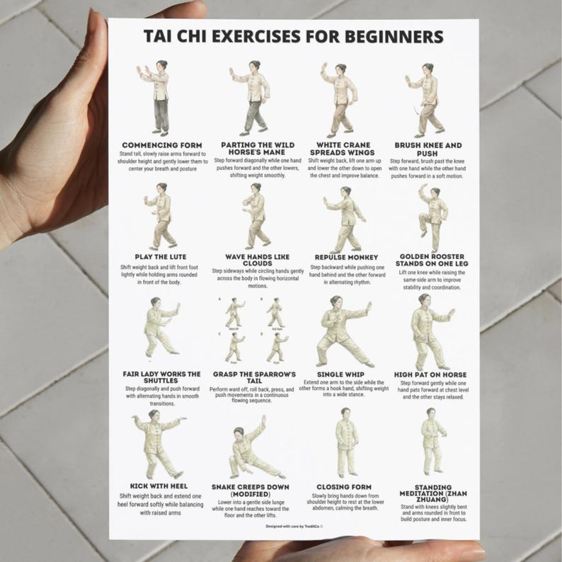 Tai Chi for Beginners Men Women Printable Poster PDF, Tai Chi Workout ...