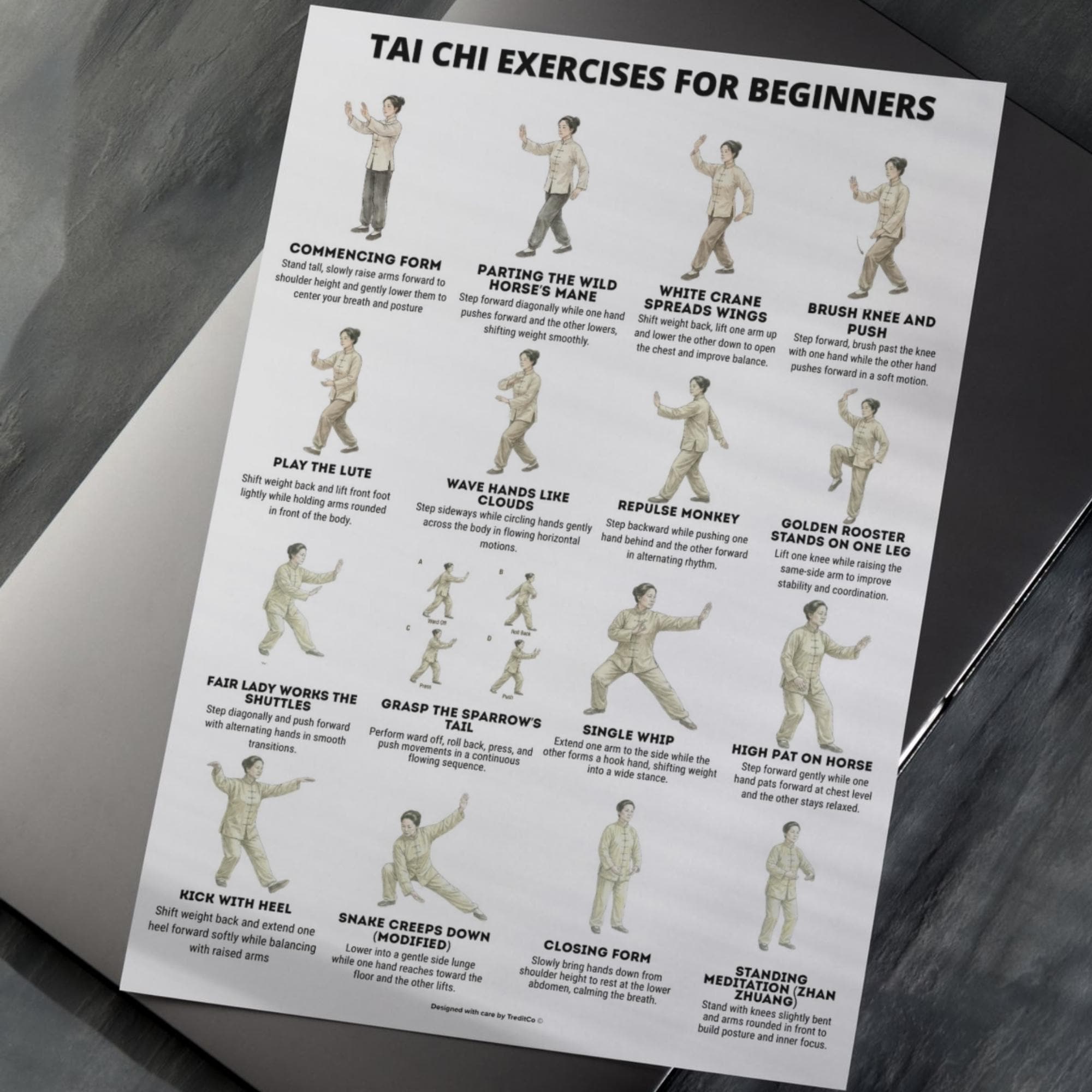 Tai Chi for Beginners Men Women Printable Poster PDF, Tai Chi Workout ...