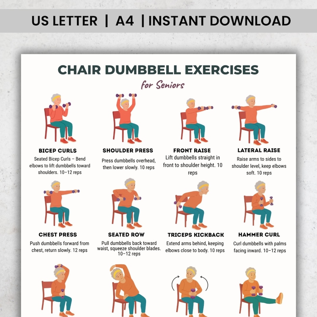Chair Dumbbell Exercises for Seniors PDF – Seated Dumbbell Workout ...