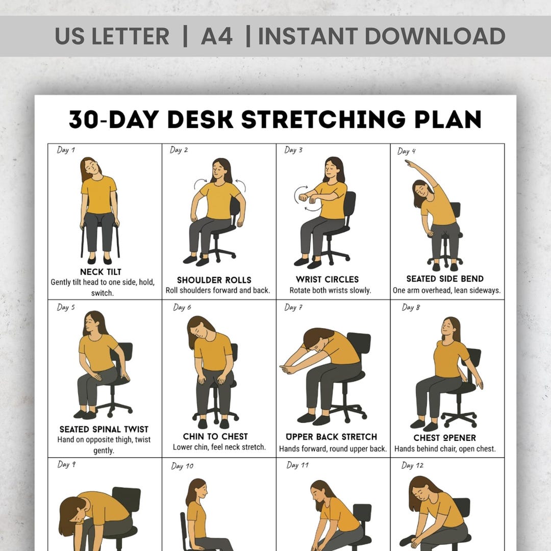 30 Day Desk Stretching Plan, Office Chair Exercises, Gentle Seated ...