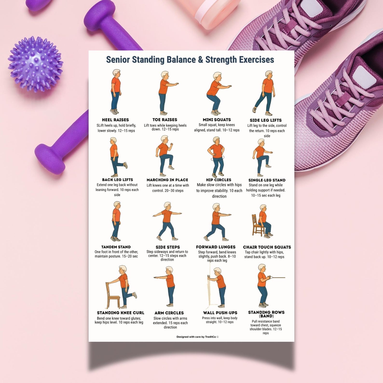 Senior Standing Exercise Chart, Balance & Strength Exercises for ...
