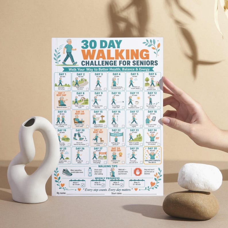 30 Day Walking Challenge for Seniors, Senior Exercise Printable ...