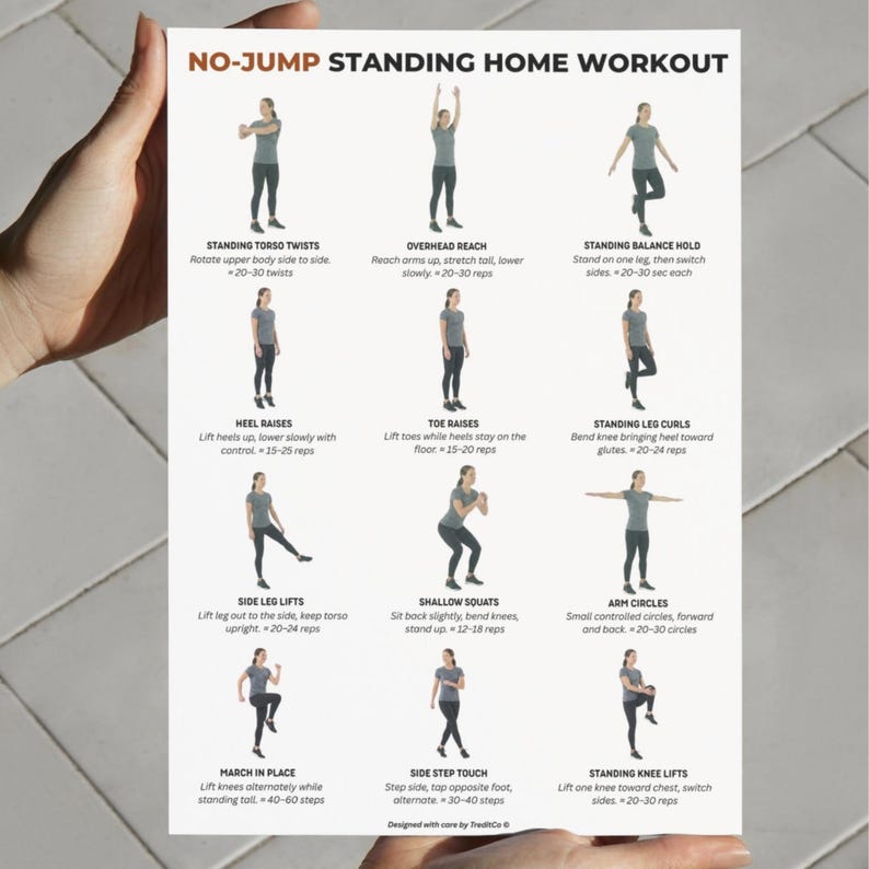 No Jump Standing Home Workout Printable, Low Impact Apartment Workout ...
