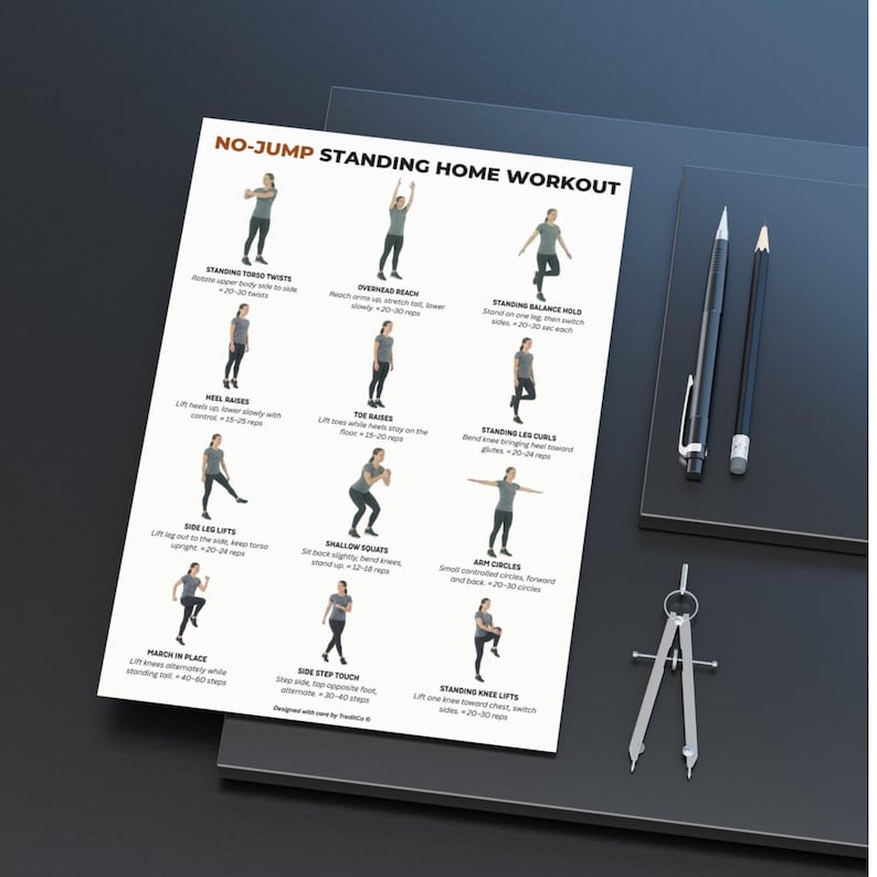 No Jump Standing Home Workout Printable, Low Impact Apartment Workout ...