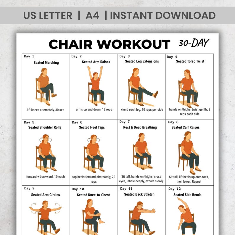30 Day Chair Workout Plan | Seated Exercises for Seniors & Beginners ...