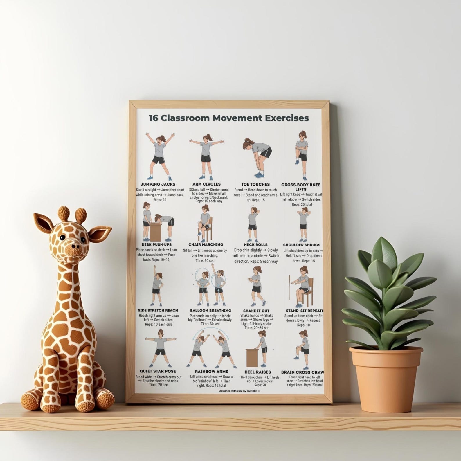 16 Classroom Movement Exercises Printable | Kids Exercise Poster A4 ...