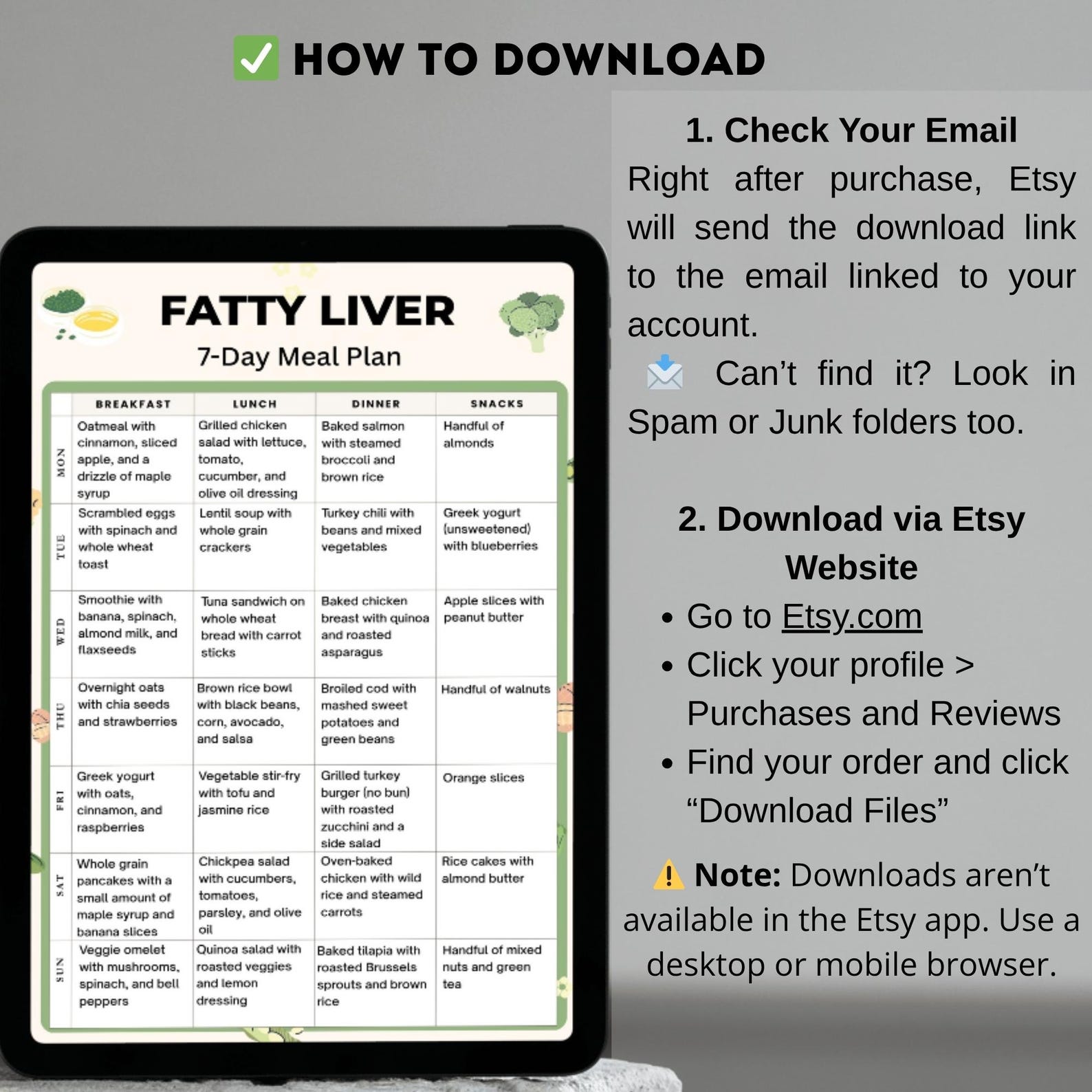 Fatty Liver Meal Plan | 7 Day Liver Diet Menu | Printable PDF | Liver ...