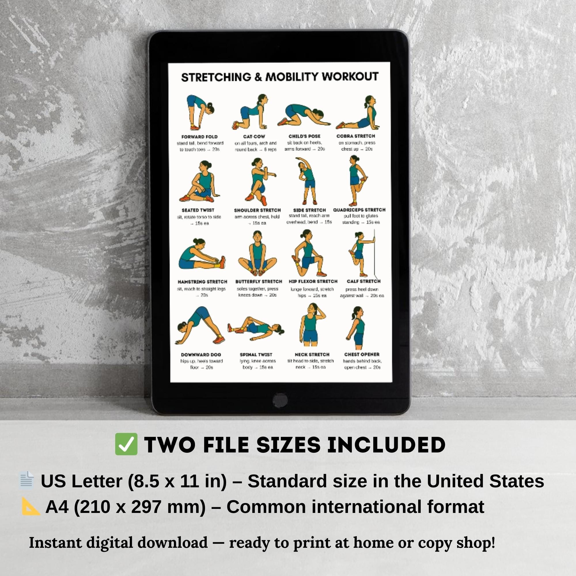 Stretching & Mobility Workout Printable Poster – 16 Flexibility ...