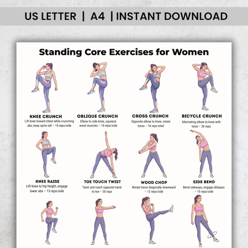 Standing Core Exercises for Women | Standing Abs Exercises No Equipment ...