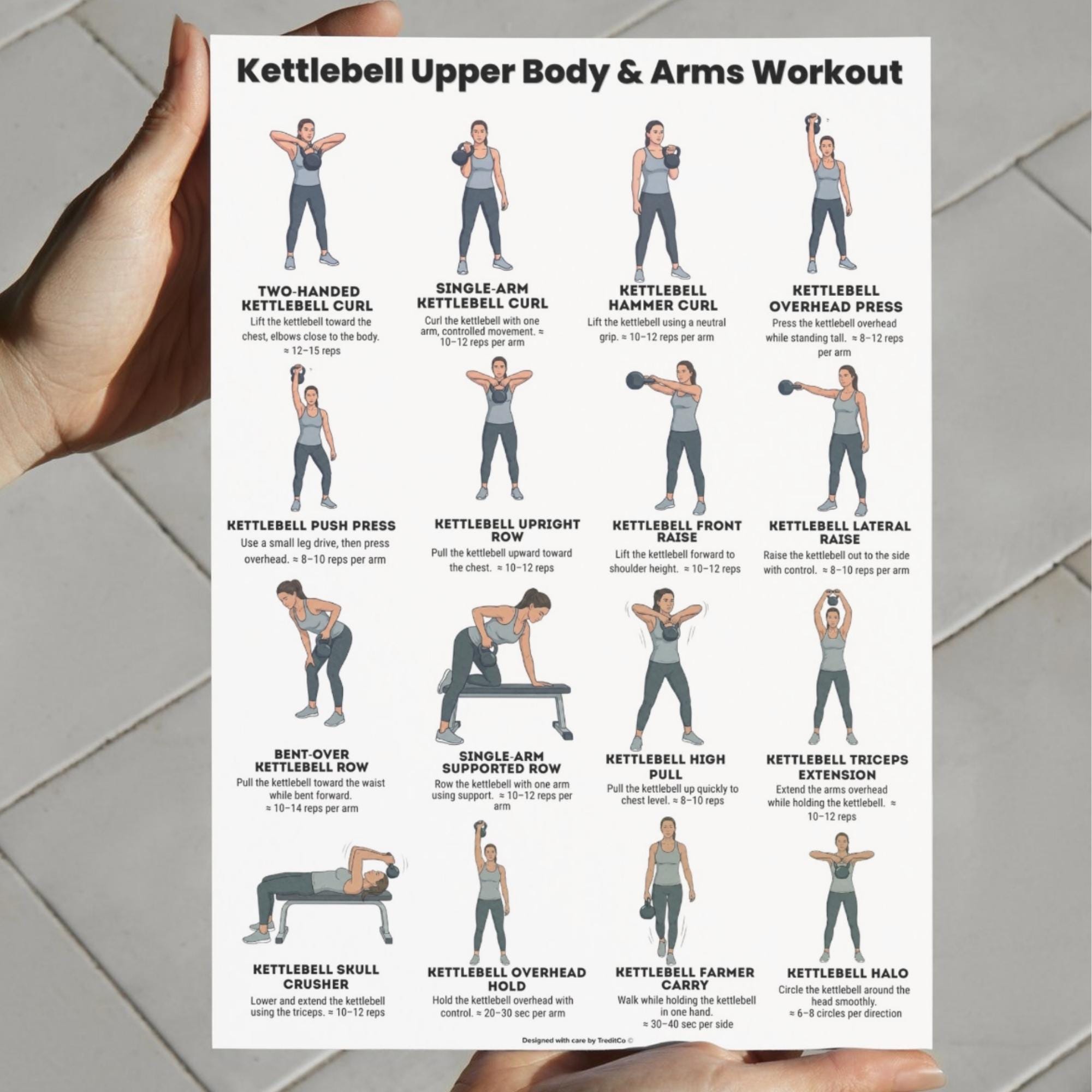 Kettlebell Upper Body Workout Printable, Arms and Shoulder Kettlebell ...