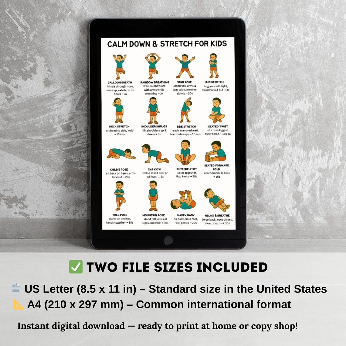 Calm Down & Stretch for Kids Printable – 16 Mindful Breathing Stretch ...