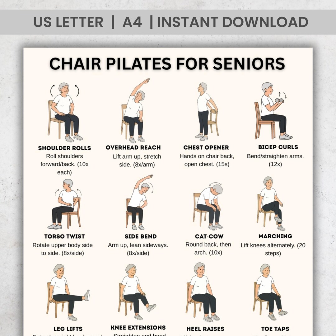 Chair Exercises for Seniors Poster, Seated Pilates for Elderly, Gentle ...