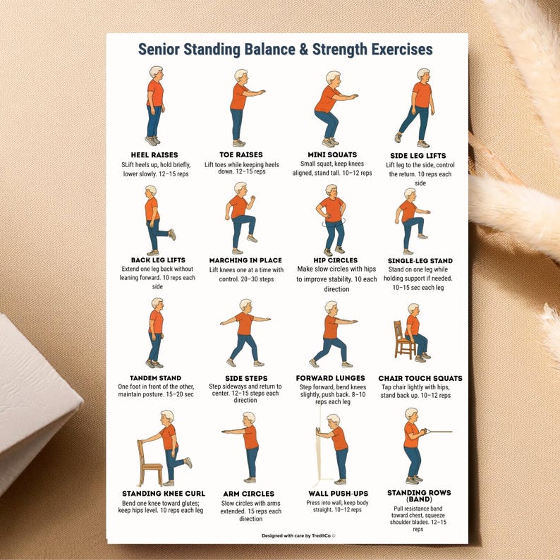 Senior Standing Exercise Chart, Balance & Strength Exercises for ...