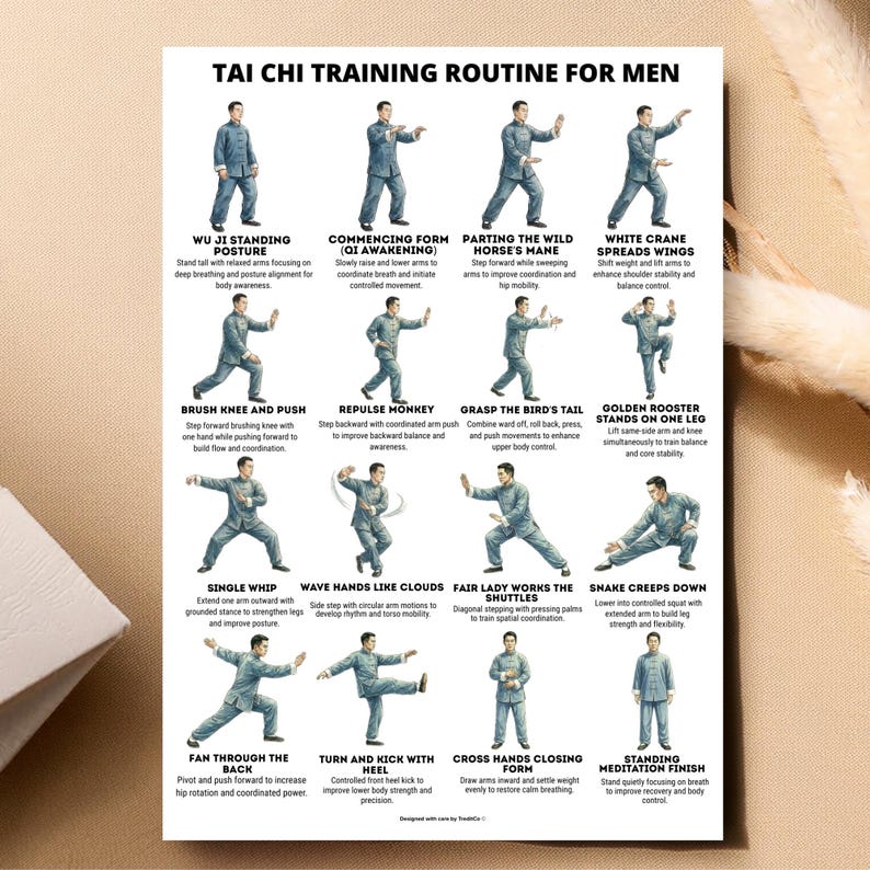 Tai Chi Exercises Printable Poster PDF, Tai Chi Workout Routine Chart ...