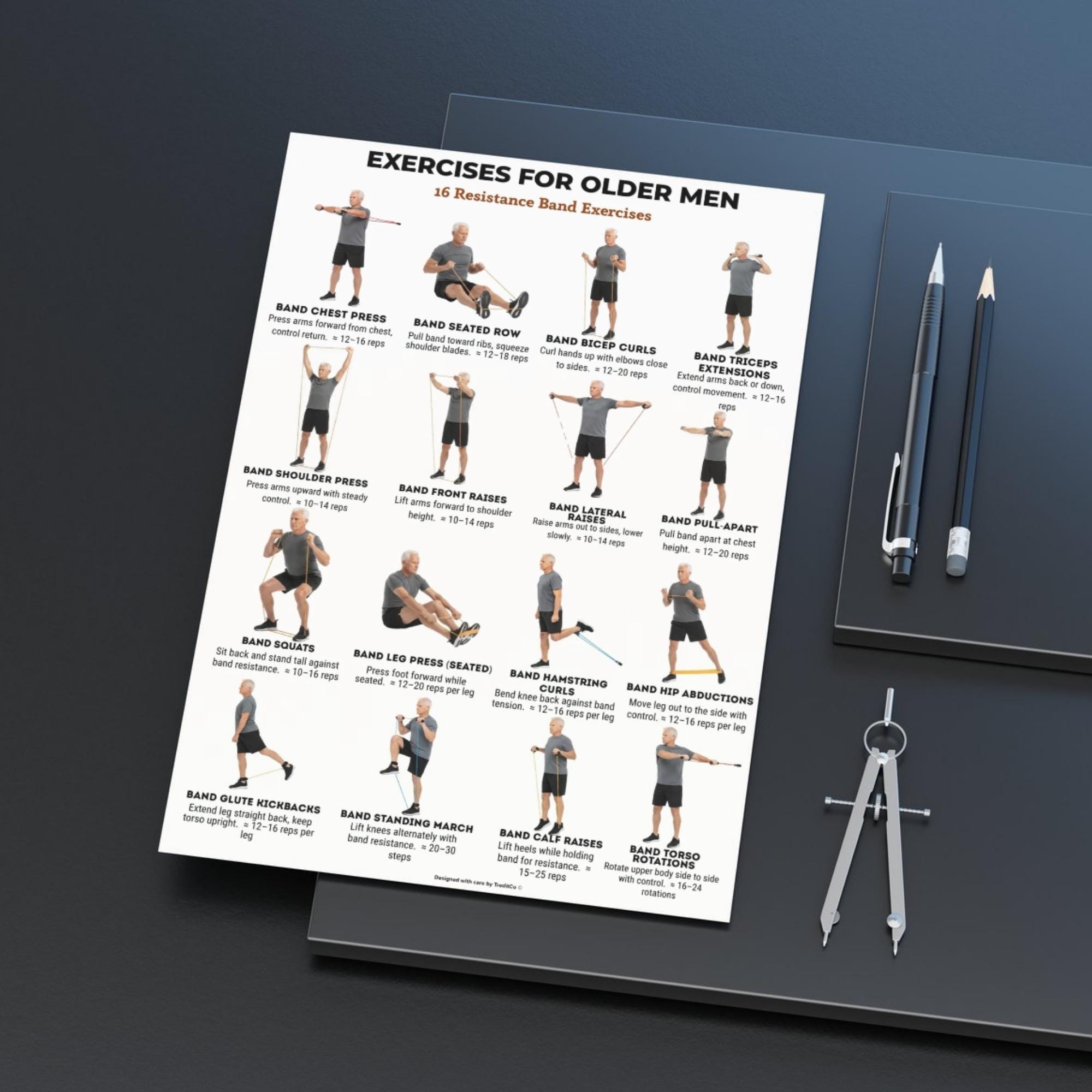 Exercises for Older Men Printable – 16 Resistance Band Exercises ...