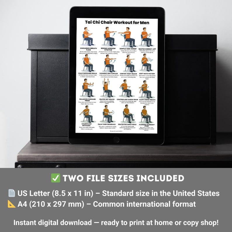 Tai Chi Chair Workout for Men Printable PDF, Seated Balance and ...