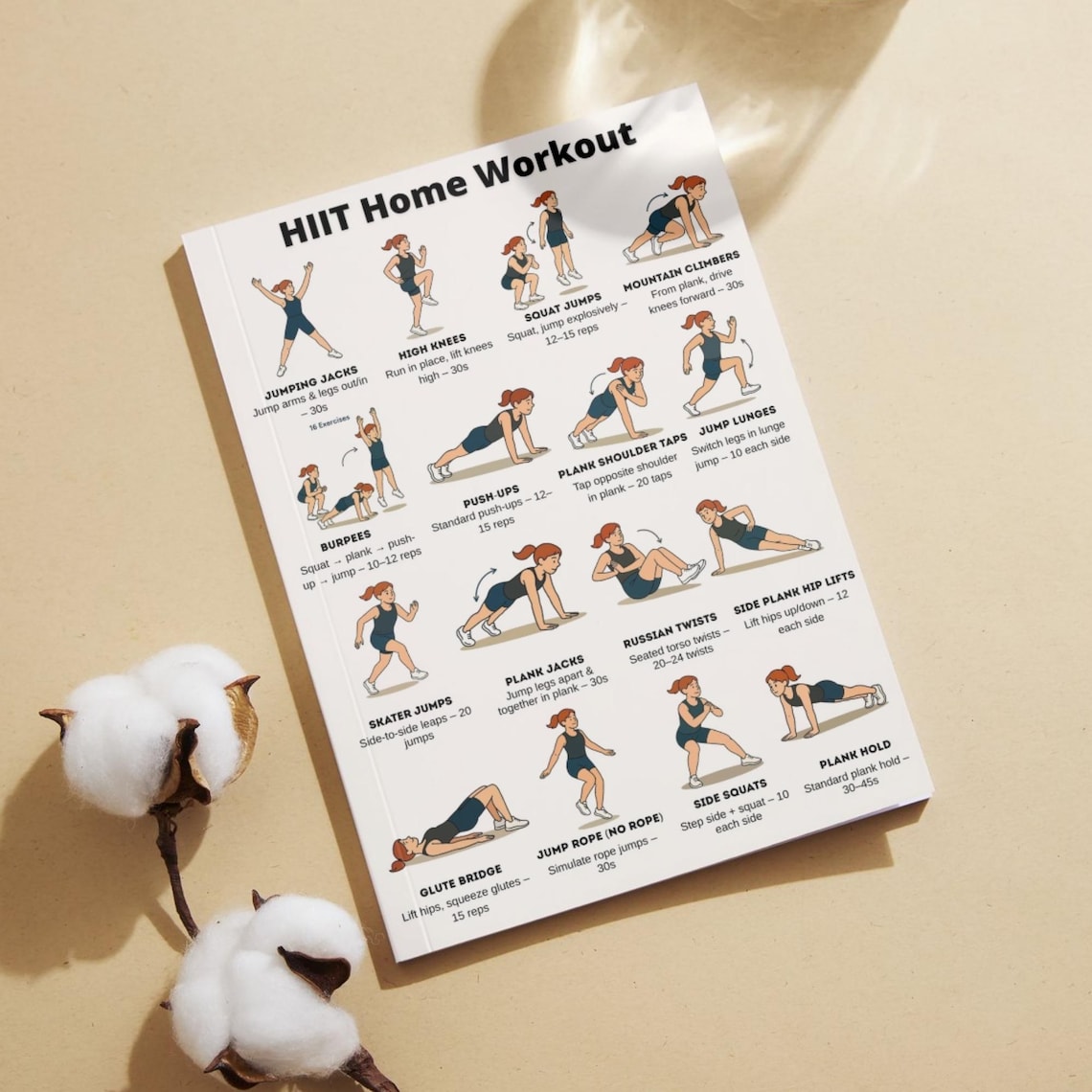 HIIT Home Workout Printable | 16 Bodyweight Exercises PDF | at Home ...