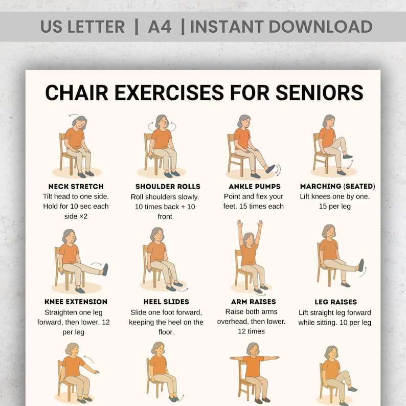 Chair Exercises For Seniors Printable Seated Workout Chart Gentle