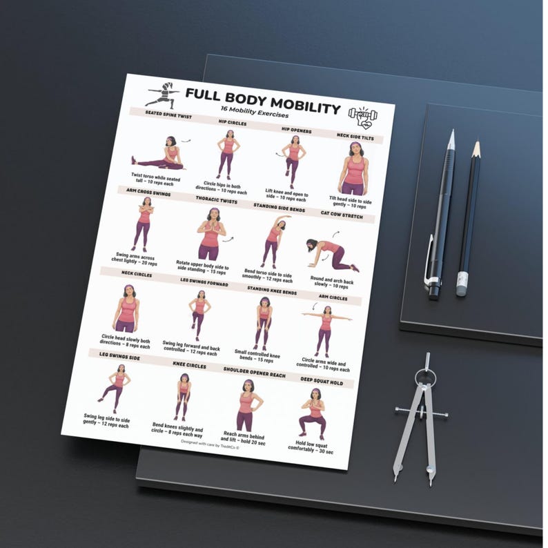 Full Body Mobility Exercises Printable Chart, Mobility Workout Poster ...