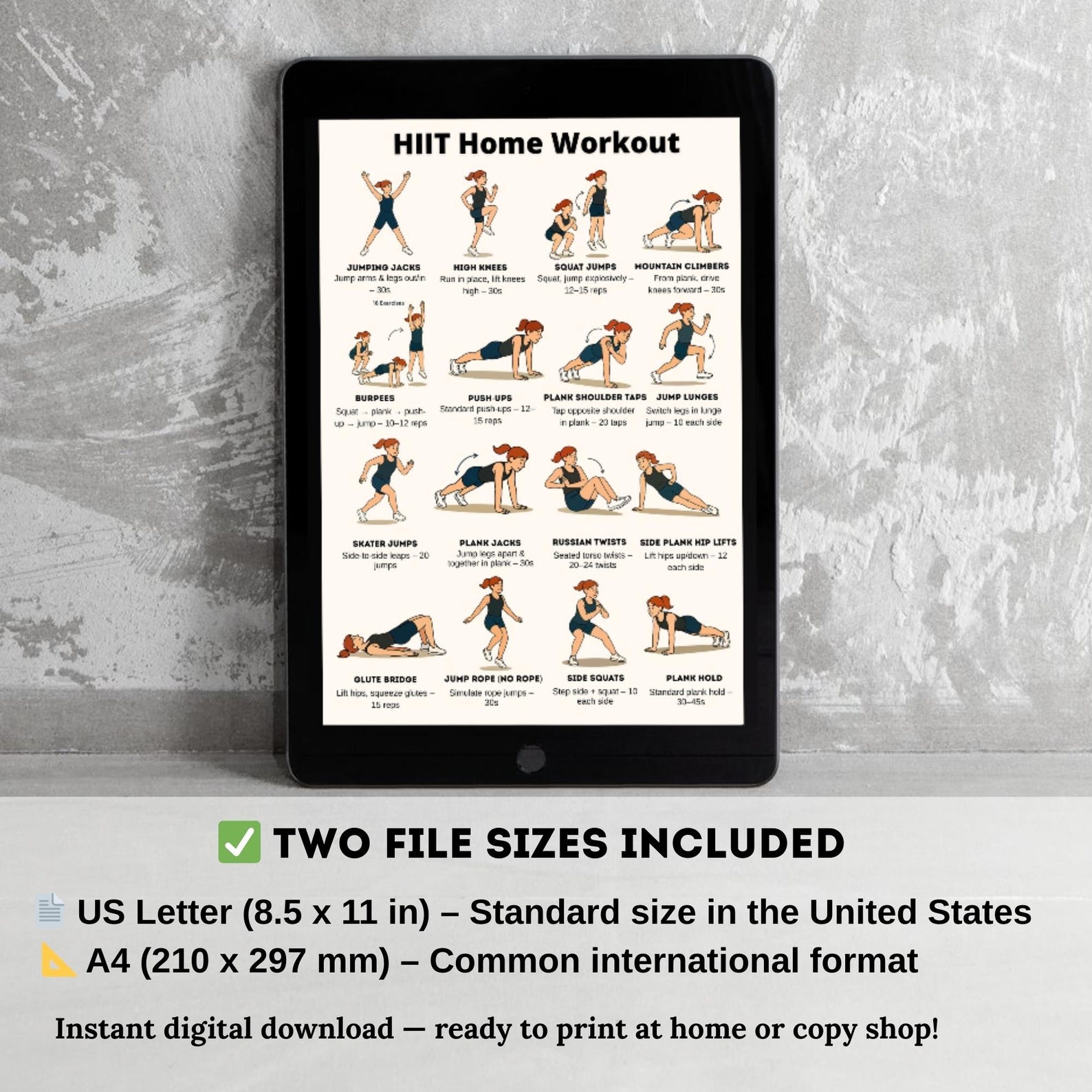 HIIT Home Workout Printable | 16 Bodyweight Exercises PDF | at Home ...