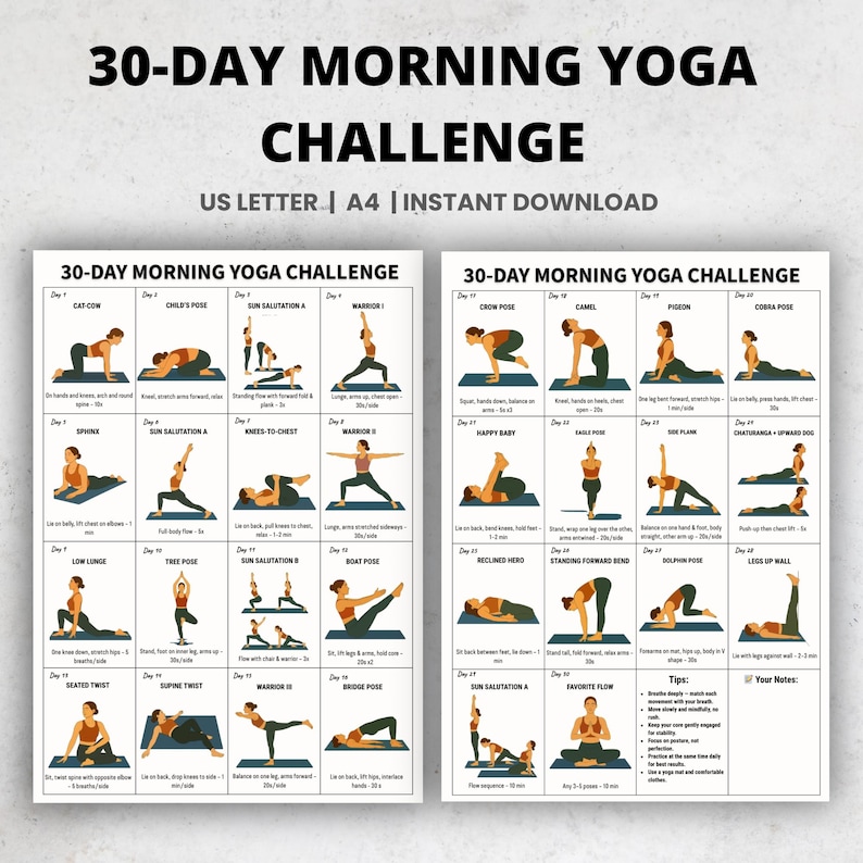 30-day Morning Yoga Challenge Printable | Daily Yoga Poses Chart ...