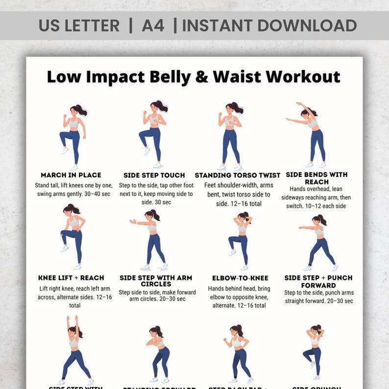 Low Impact Standing Cardio Workout Printable | Belly and Waist ...