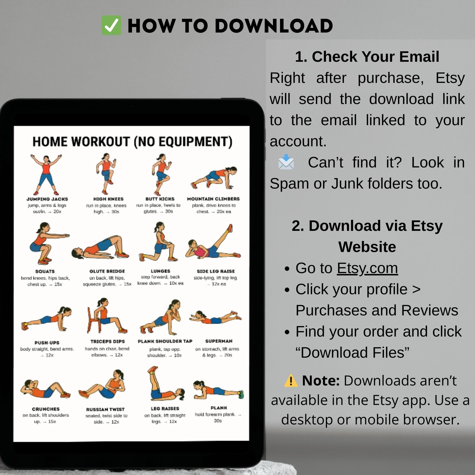 Home Workout Printable – 16 No Equipment Exercises | Full Body Workout ...