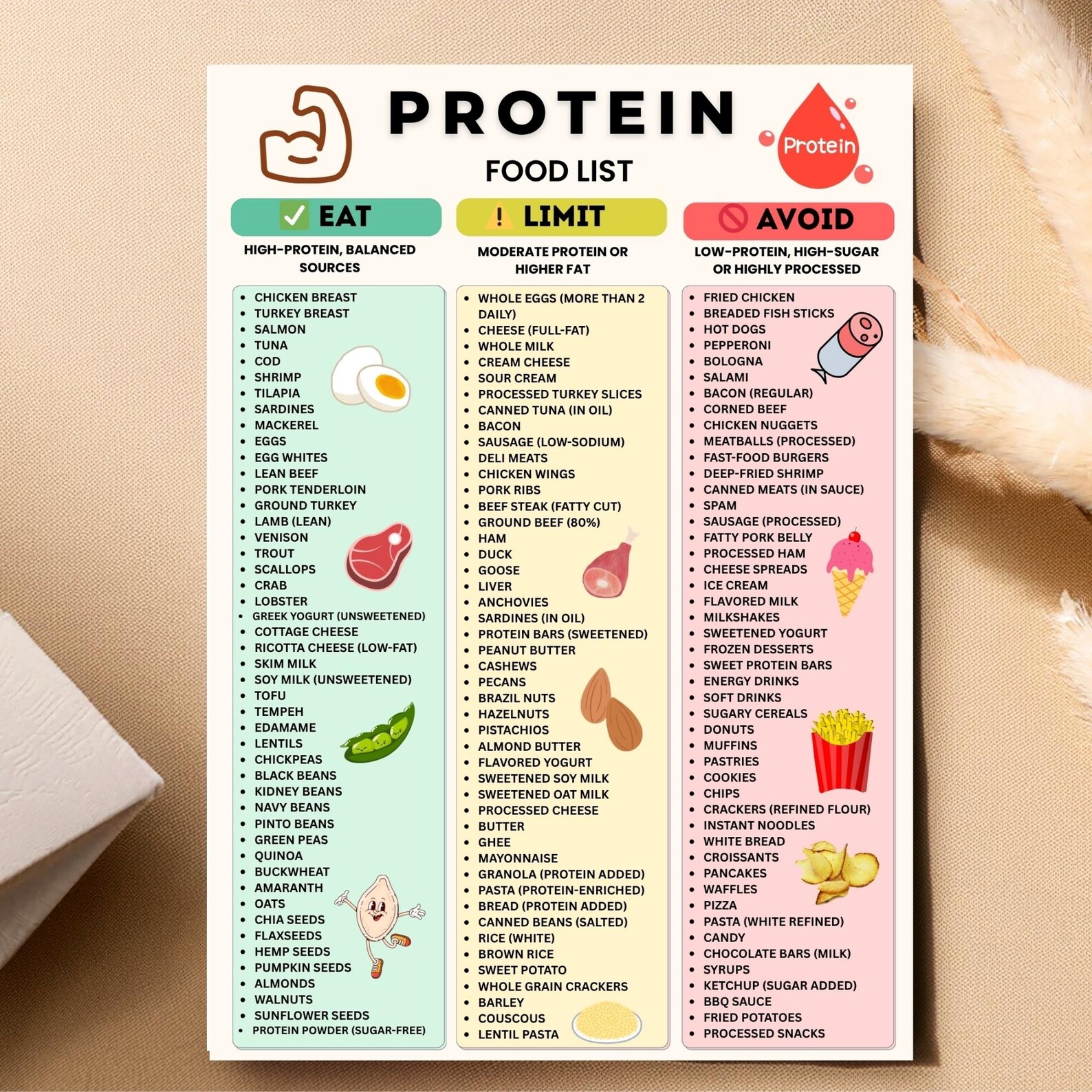 Protein Food List Printable PDF, High Protein Foods Chart, Protein ...