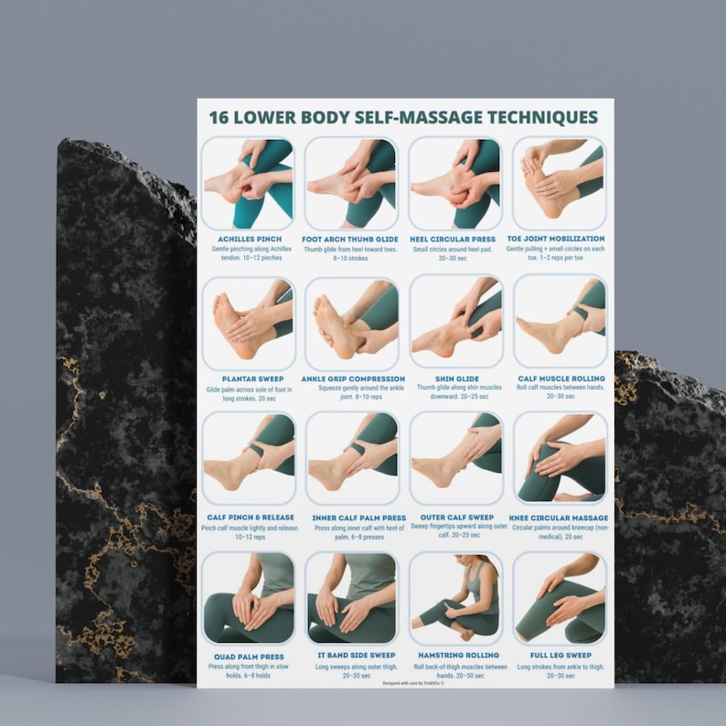 Lower Body Self-massage Techniques Chart Printable, 16 Technique ...