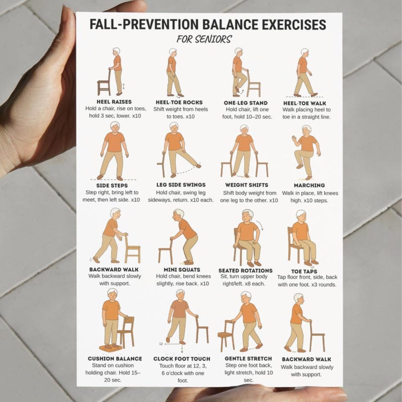 Fall Prevention Balance Exercises for Seniors Printable PDF | Chair ...