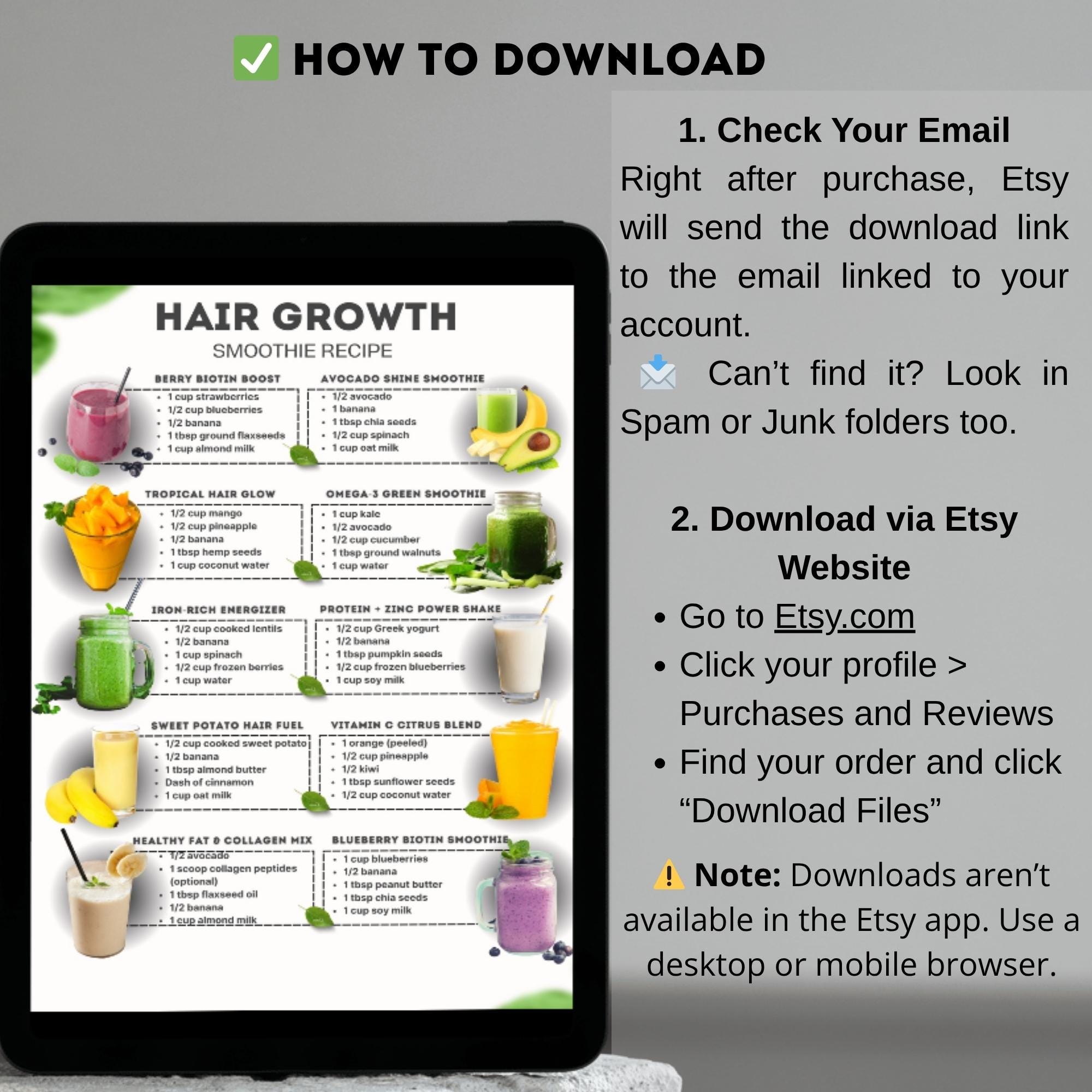 Hair Growth Smoothie Recipes, Biotin Rich Smoothies, Foods for Hair, Printable PDF, Natural Hair ...