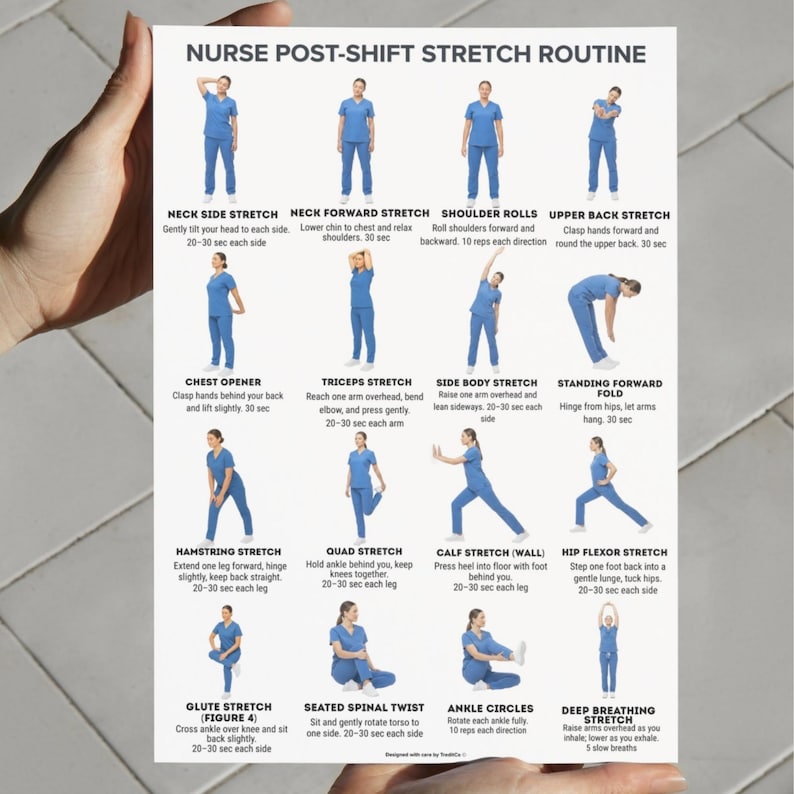 Nurse Post-shift Stretch Routine, 16 Gentle Exercises, Full-body ...