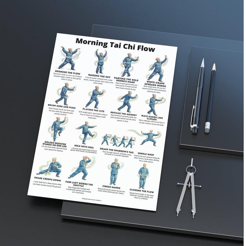 Tai Chi Morning Routine Printable PDF Poster, Daily Tai Chi Flow Chart ...