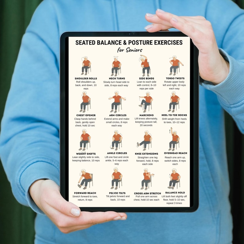 Seated Balance & Posture Exercises for Seniors Printable PDF | Chair ...