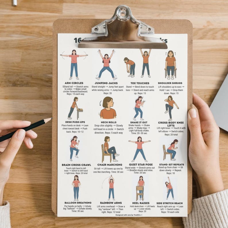 Classroom Brain Breaks Printable | 16 Kids Movement Exercises | A4 ...