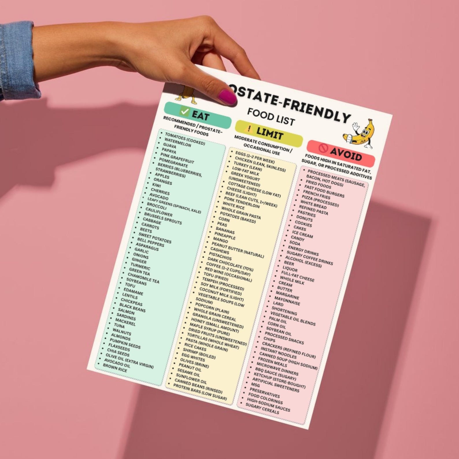 Prostate Friendly Food List Printable | Prostate Diet Foods Chart | Low ...