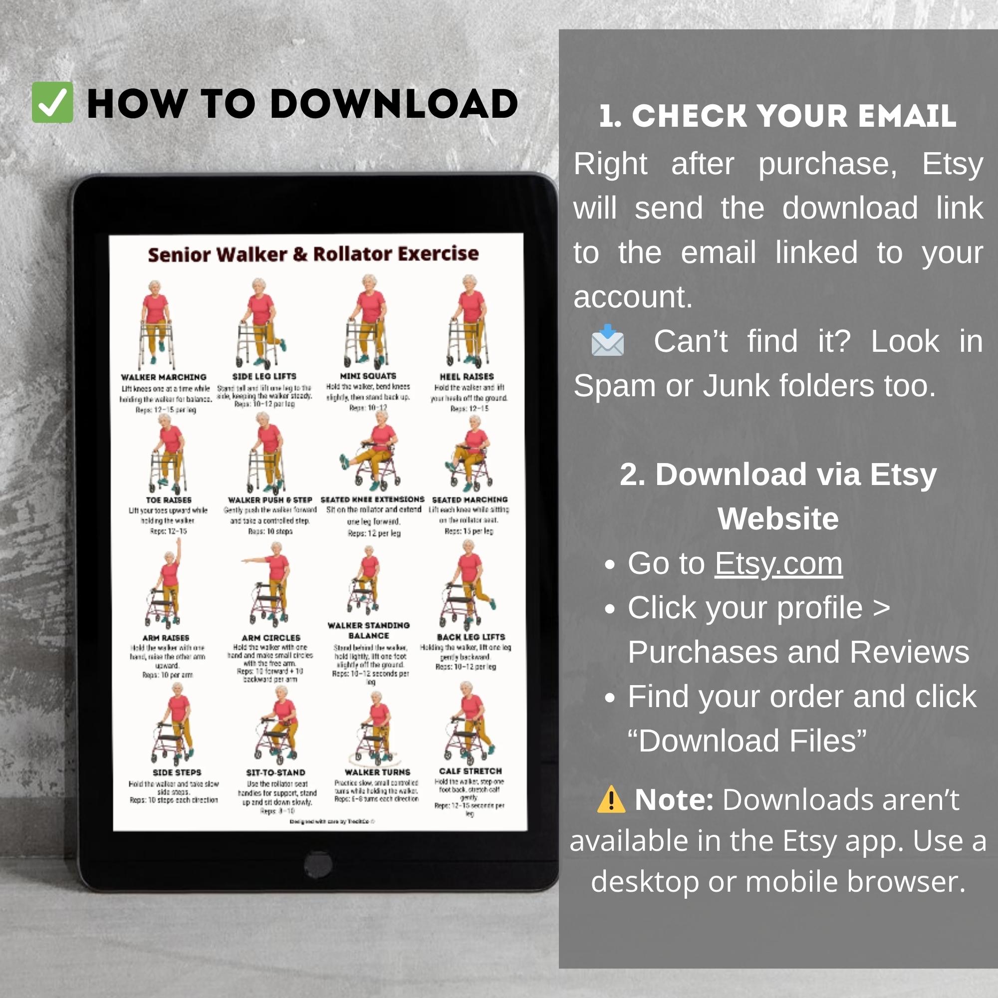 Senior Walker Exercise Chart | Rollator Exercise Printable | Walker ...