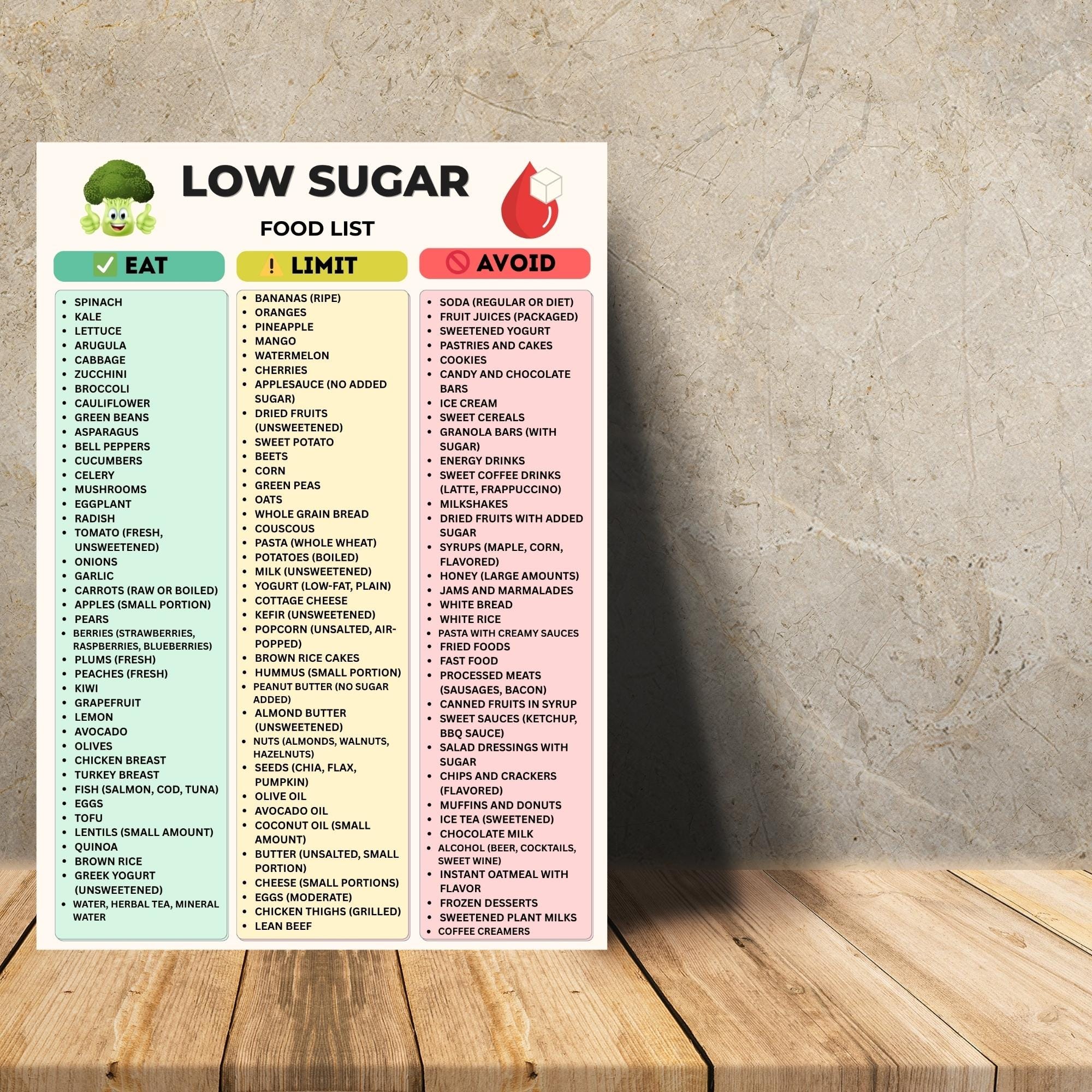Low Sugar Food List Printable PDF | No Sugar Diet Chart | Low Carb ...