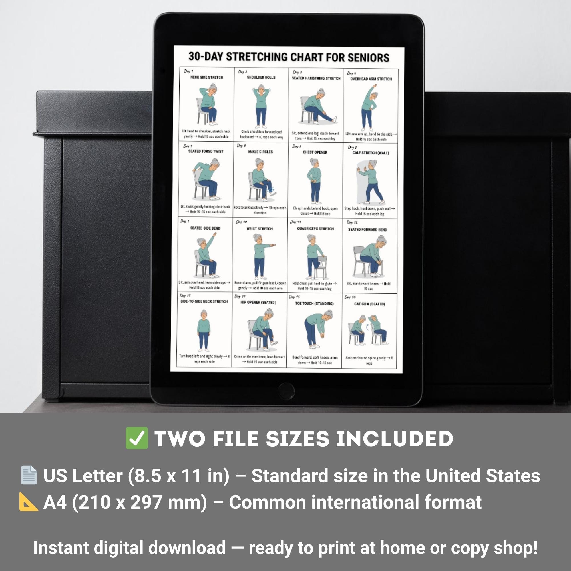 30 Day Stretching Chart for Seniors | Gentle Daily Stretch Routine ...