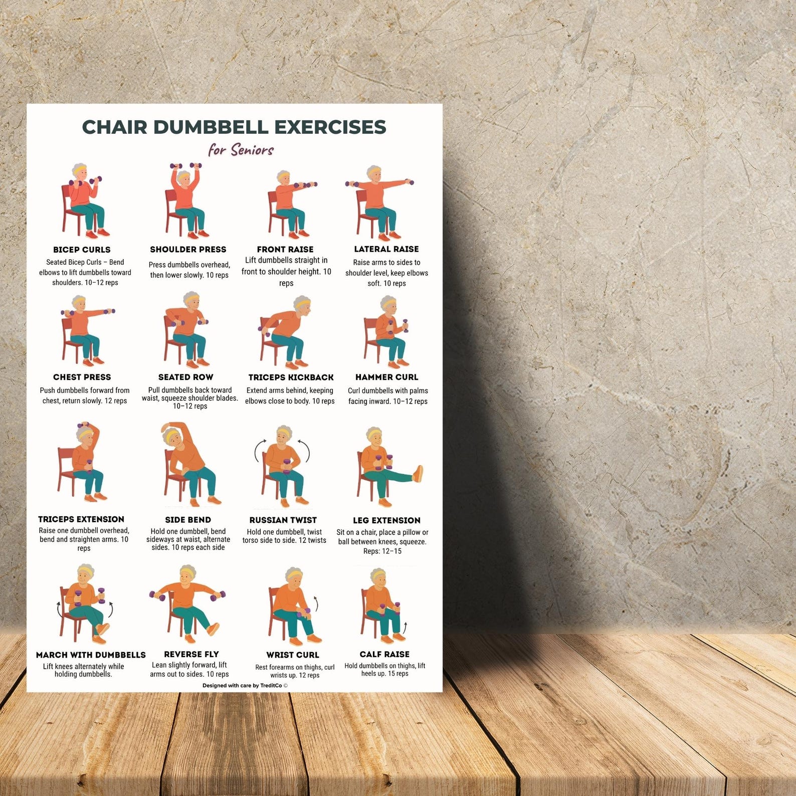 Ejercicios con mancuernas sentado para personas mayores (PDF) – Tabla ...