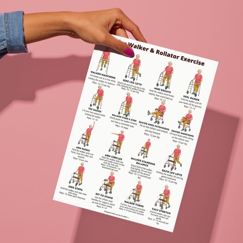 Senior Walker Exercise Chart | Rollator Exercise Printable | Walker ...