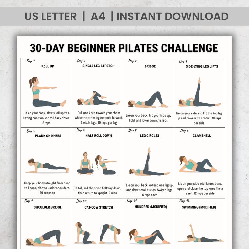 30 Day Pilates Challenge for Beginners | Printable Workout Plan | Daily ...