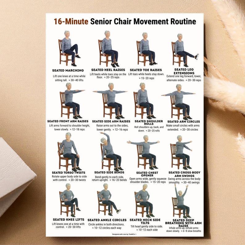 Senior Chair Exercise Poster, Seated Exercises for Seniors, 16 Minute ...
