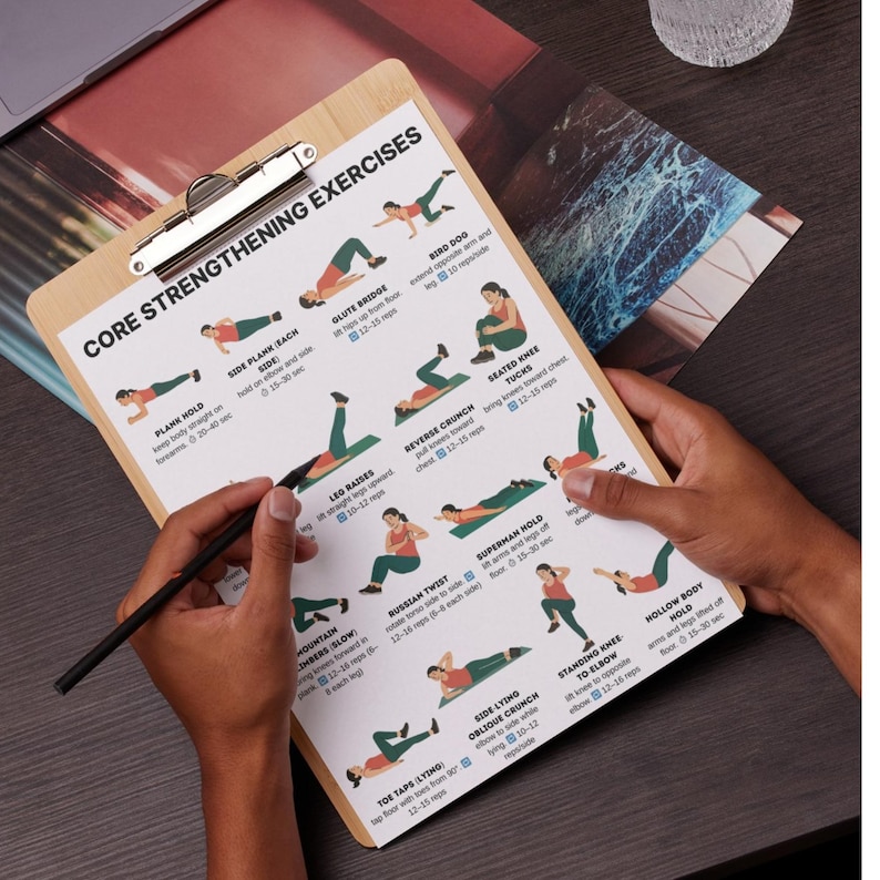 Core & Abs Workout Poster: No Equipment Home Fitness Guide (digital ...