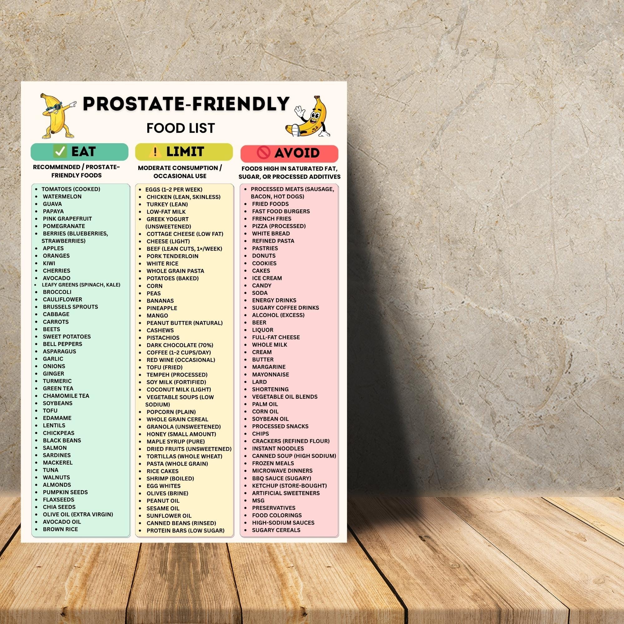 Prostate Friendly Food List Printable | Prostate Diet Foods Chart | Low ...