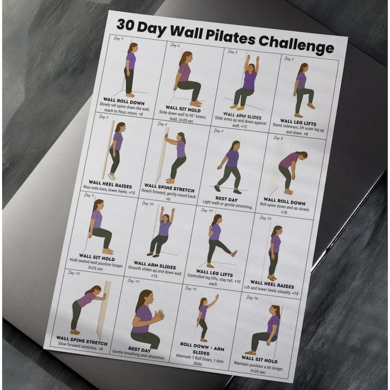 30 Day Wall Pilates Challenge Printable PDF, Gentle Daily Wall ...
