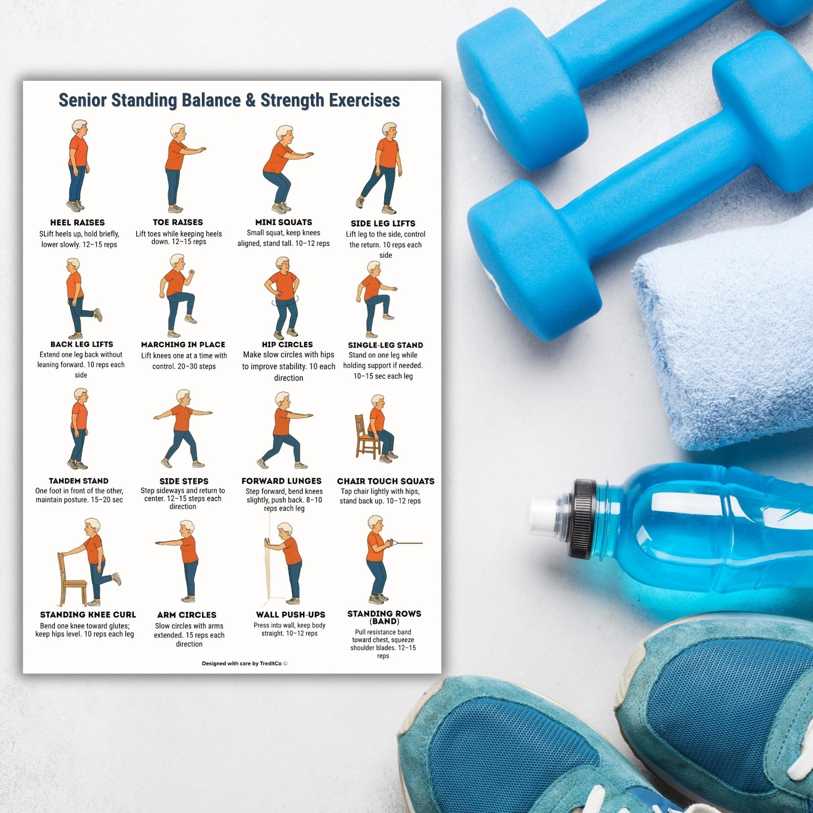 Senior Standing Exercise Chart, Balance & Strength Exercises for ...